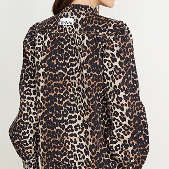 Ganni | Tops | Ganni Leopard Print Denim Blouse | Poshmark